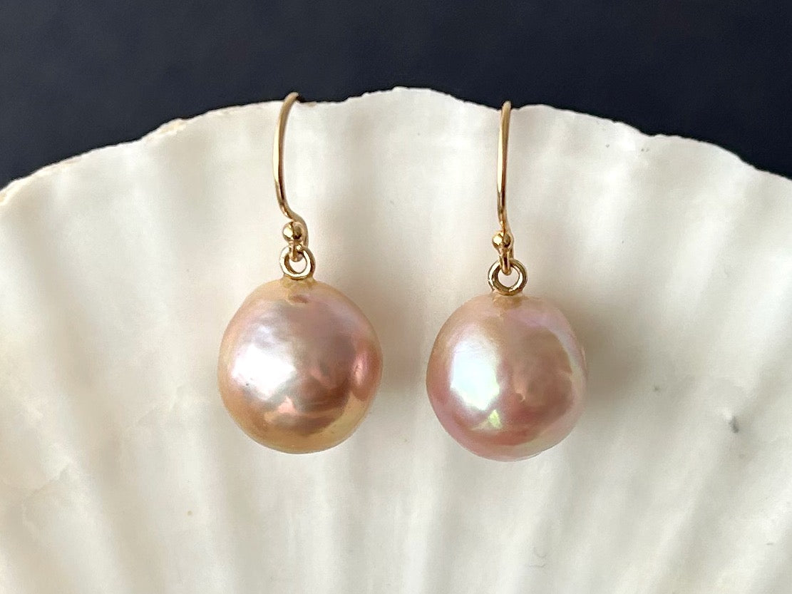 Japan Kasumi Champagne Blush Pink Simple Drop Earrings Kojima Pearl 2726