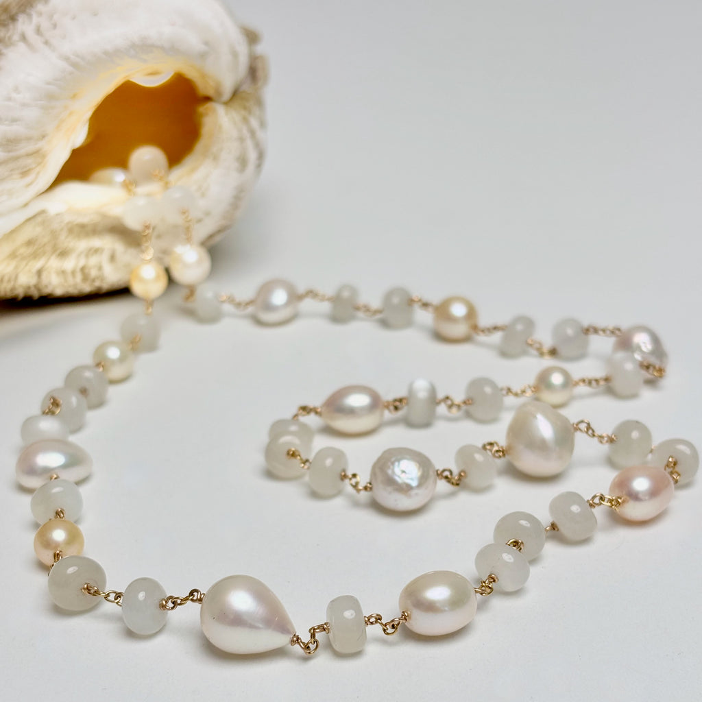 moonstone and pearl medley endless necklace